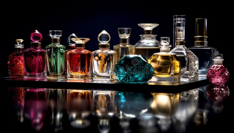 Luxury Perfume Collection in Crystal Bottles with Multi Colored Liquid ...