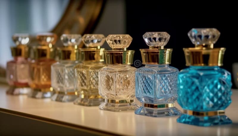 Luxury Perfume Collection in Transparent Bottles with Shiny Decoration ...