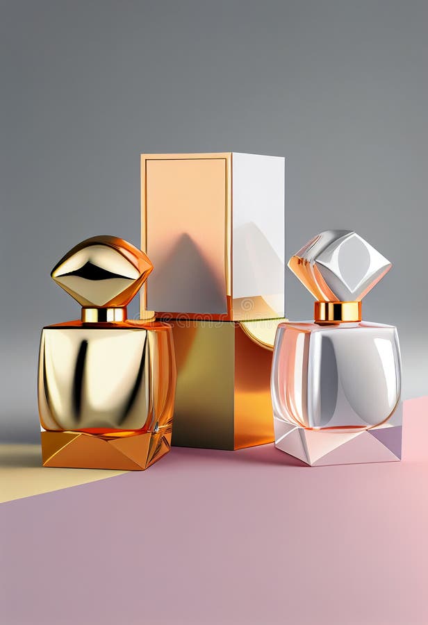 Luxury Perfume Packaging in Gold with Reflection ,generative AI Stock ...
