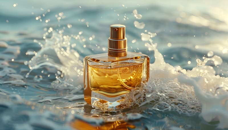Luxury Perfume Surrounded by Water Waves Stock Image - Image of water ...