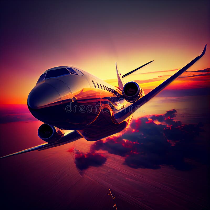 Luxury Plane Flies at Sunset among the Clouds. Ai Generated Stock ...