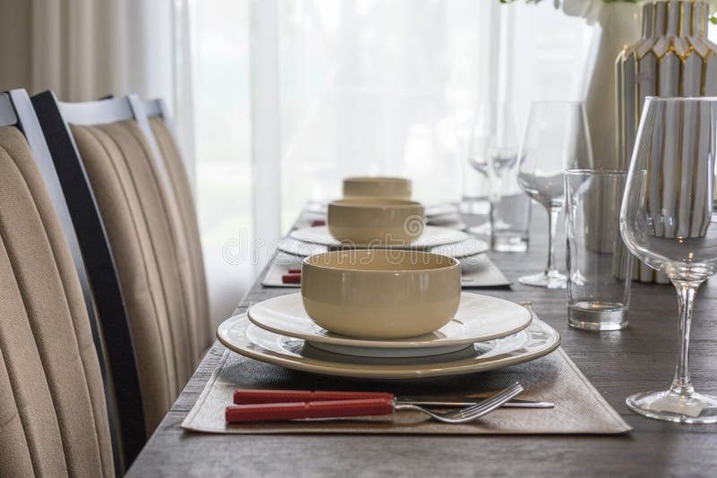 Luxury Plate Setting on Dinning Table Stock Image - Image of meal ...