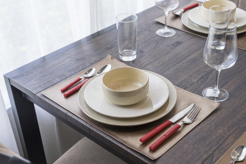 Luxury Plate Setting on Dinning Table Stock Image - Image of meal ...