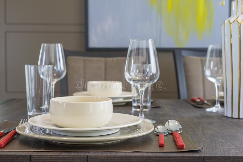 Luxury Plate Setting on Dinning Table Stock Photo - Image of classy ...
