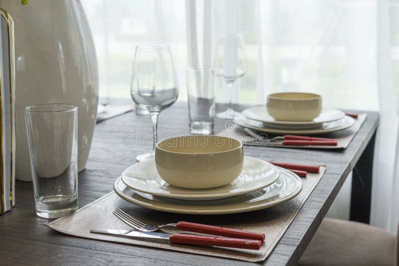 Luxury Plate Setting on Dinning Table Stock Photo - Image of industry ...