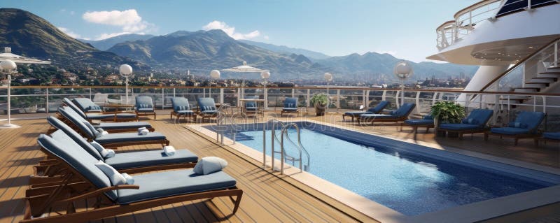 Luxury Pool Deck at Modern Cruise Ship at Summer Vacation Stock ...