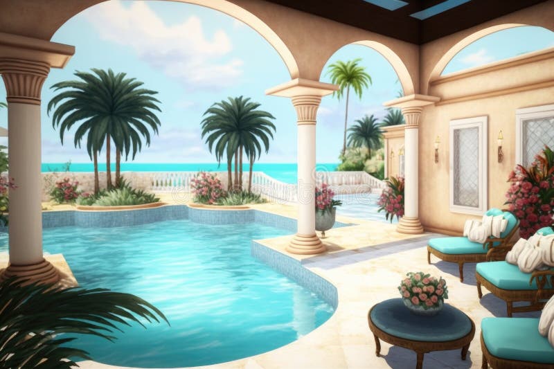 Luxury Pool with Paradise Views, Including Lounge Chairs and Pina ...