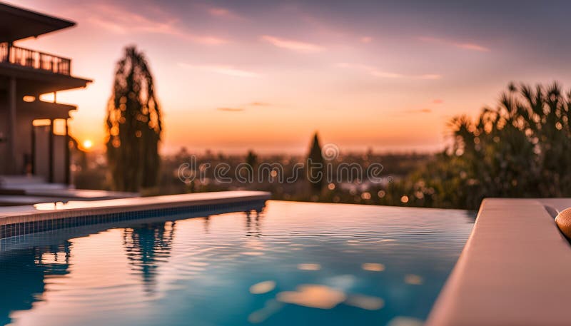 A luxury pool at sunset stock illustration. Illustration of holiday ...