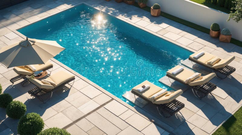 Luxury Poolside Relaxation: Sun, Water, and Comfort Stock Illustration ...
