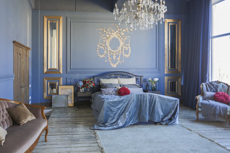 Luxury Posh Bed Room Interior in Stock Photo - Image of chic ...