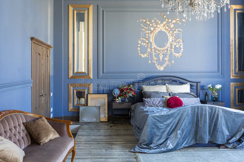 Luxury Posh Bed Room Interior in Stock Photo - Image of design, colors ...