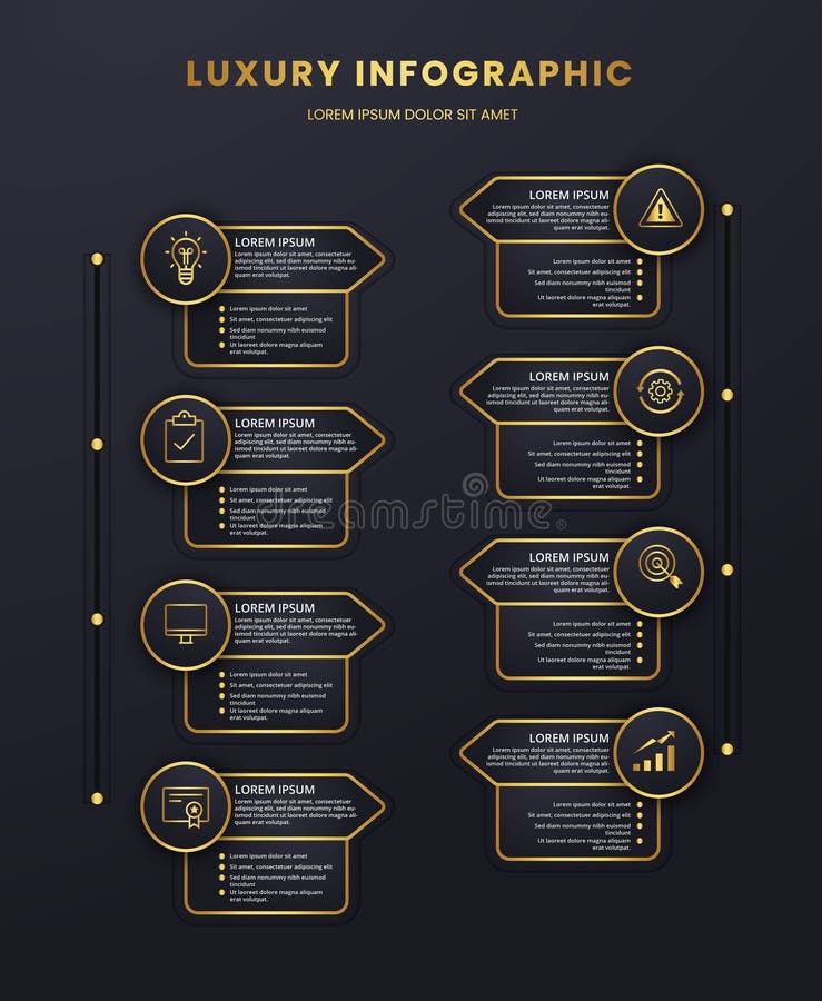 Luxury Presentation Infographic Element with Gold and Dark Black Theme ...