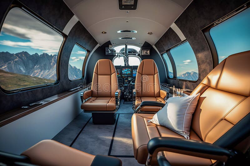 Luxury Helicopter Interior Shot: Inside an Empty High-end Helicopter ...