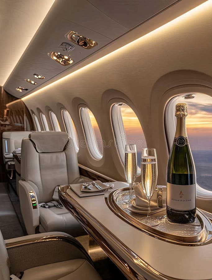 Luxury Private Jet Interior Champagne Sunset Stock Photos - Free ...