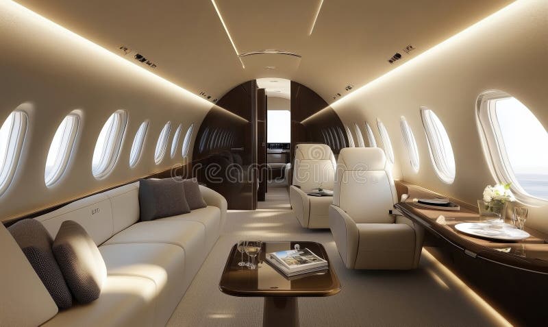 Luxury Private Jet Interior Modern Design Spacious Seating Elegant ...