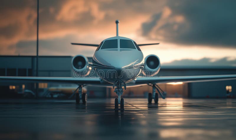 Luxury Private Jet Parked at Airport during Sunset with Dramatic Sky ...
