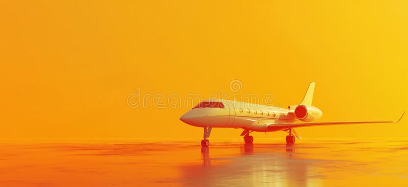 Luxury Private Jet on Reflective Surface with Vibrant Orange Background ...