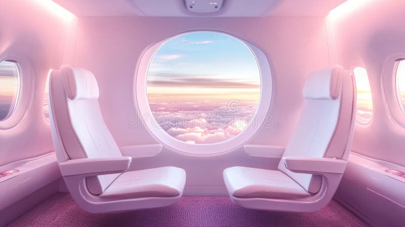 A Luxury Private Jet S Cabin Interior Viewed during a Sunset Flight ...