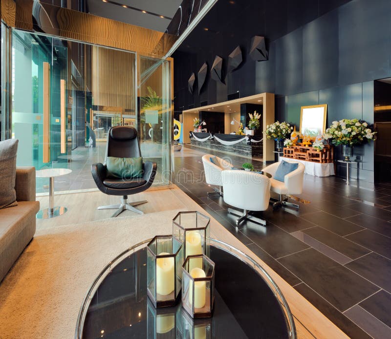 Luxury Private Lobby in a Hotel, Entrance and Reception Stock Image ...