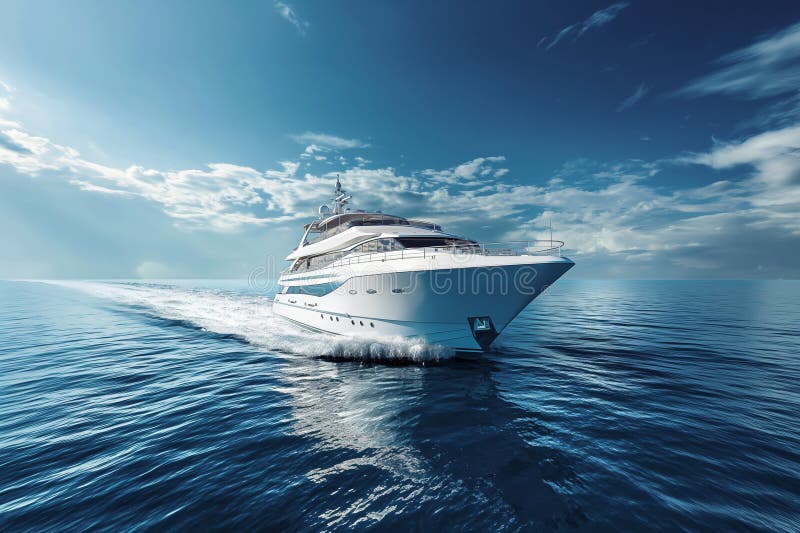 A Luxury Private Motor Yacht Under Way on Tropical Sea with Bow Wave ...