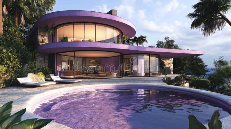Luxury Purple Villa with Ocean View and Infinity Pool Stock ...