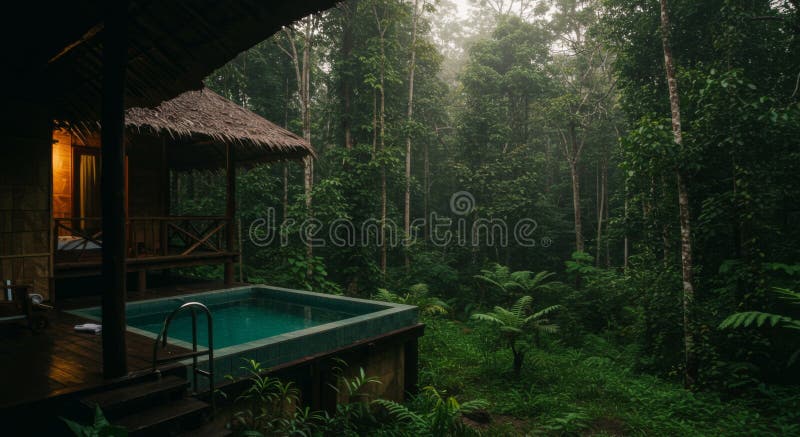 Luxury Rainforest Bungalow with Private Pool Stock Illustration ...