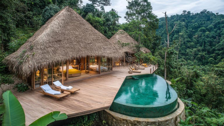 Luxury Rainforest Villa with Infinity Pool Stock Illustration ...