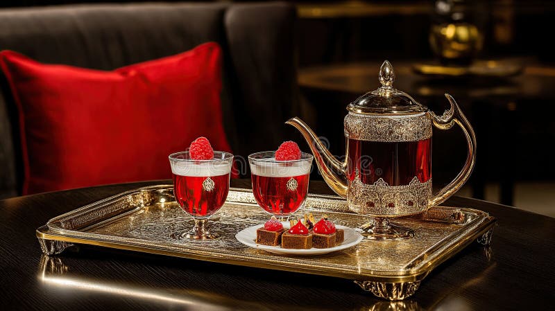Luxury Raspberry Dessert Tea Lounge Setting Stock Photo - Image of ...
