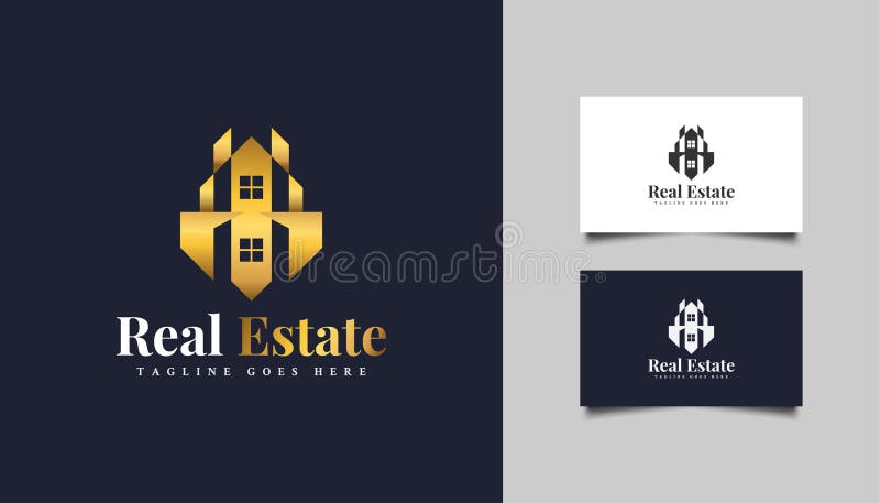 Luxury Real Estate Logo in Golden Gradient. Construction, Architecture ...