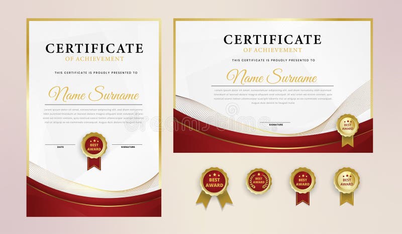 Red and Gold Certificate Border Badges Template for Business and ...