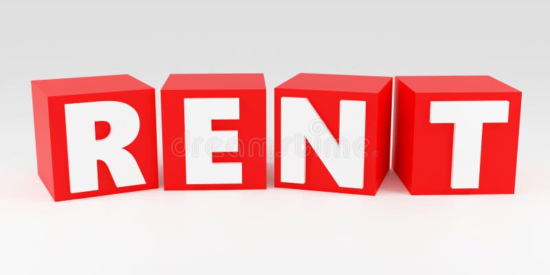 Luxury Red Inscription Rent on Grey Podium, Soft Light, Front View ...