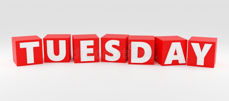 Luxury Red Inscription Tuesday on Grey Podium, Soft Light, Front View ...