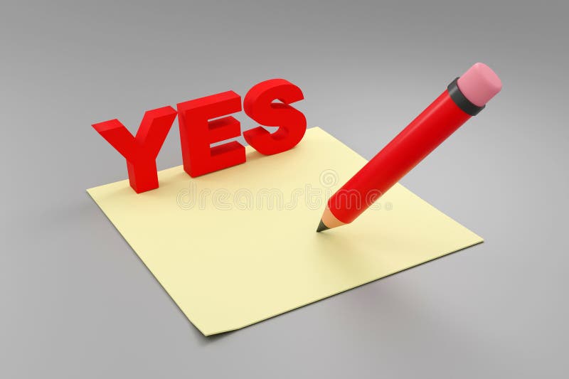 Luxury Red Inscription Yes with Red Pencil on Grey Podium, Soft Light ...