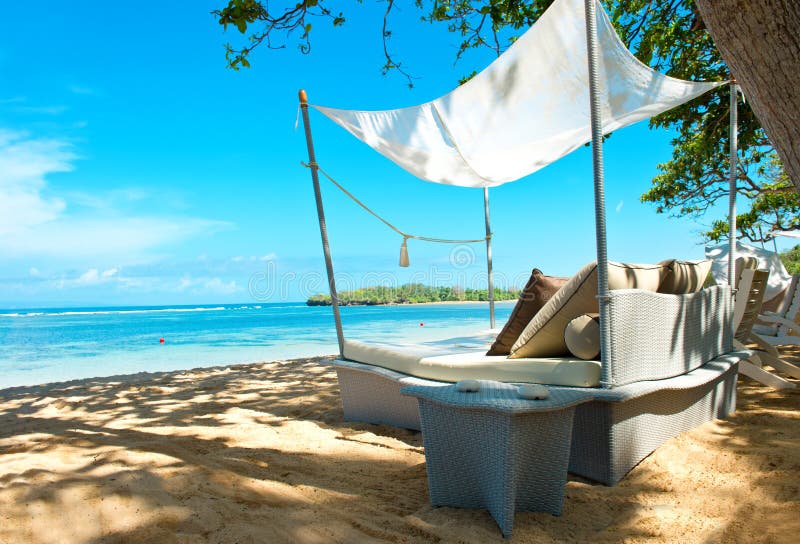 Luxury Relax Chair on a Tropical Beach Stock Image - Image of lagoon ...