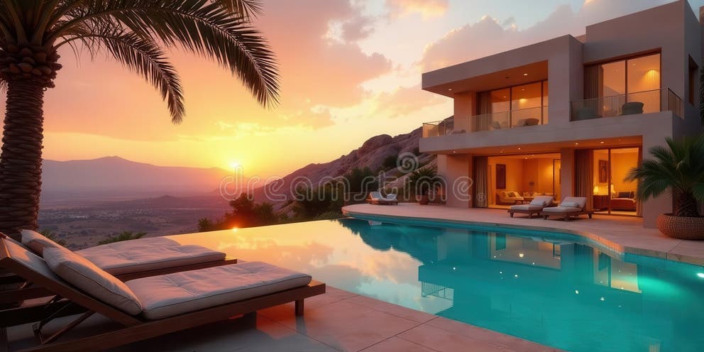 Luxury Residence with Infinity Pool and Sunset View. Generative AI ...