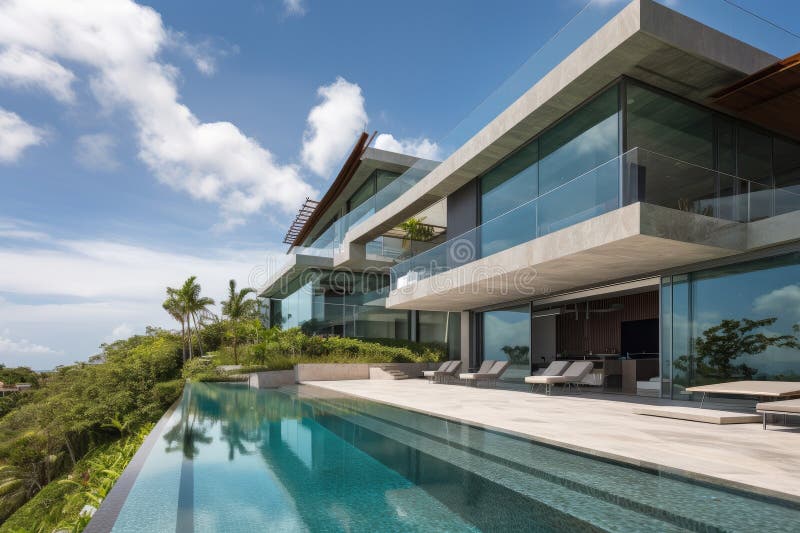 Luxury Residence with Wraparound Terrace and Infinity Pool Stock ...