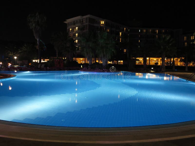 Luxury Resort with Beautiful Pool and Illumination Night View Stock ...