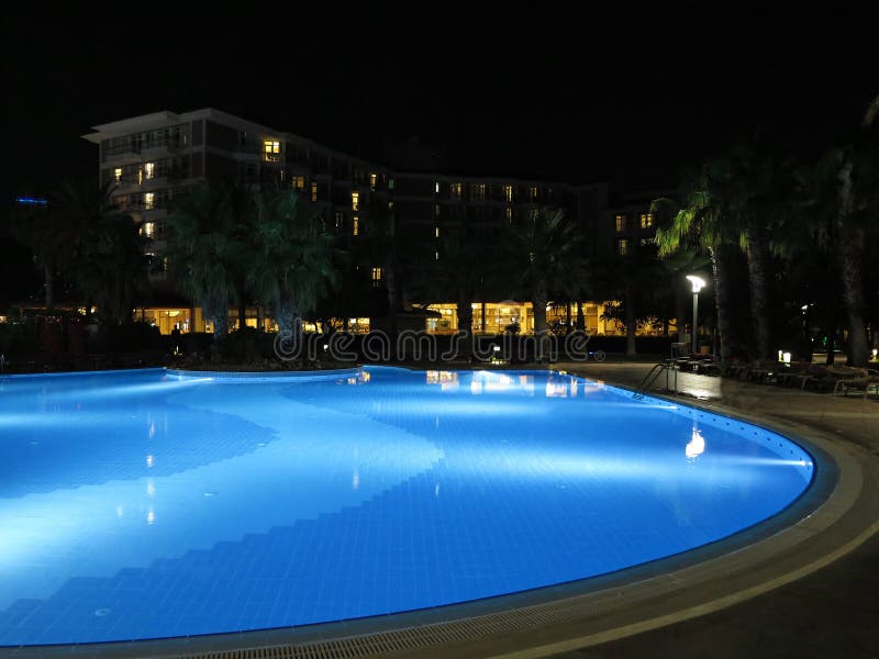 Luxury Resort with Beautiful Pool and Illumination Night View Stock ...