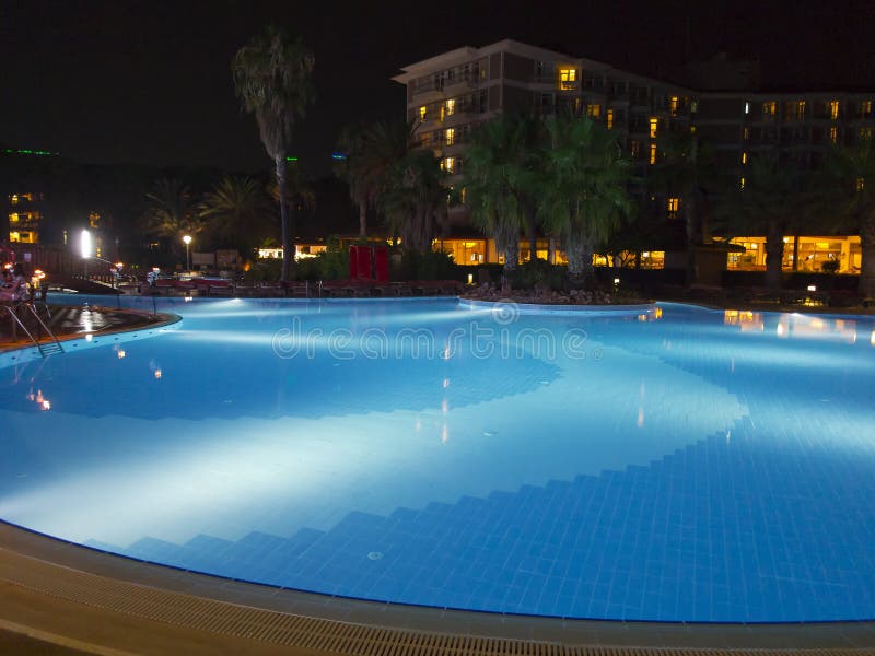 Luxury Resort with Beautiful Pool and Illumination Night View Stock ...
