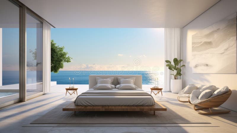 Luxury Resort Bedroom with Ocean View Stock Photo - Image of modern ...