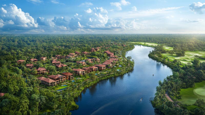Luxury Resort Community Nestled beside a River and Golf Course Stock ...
