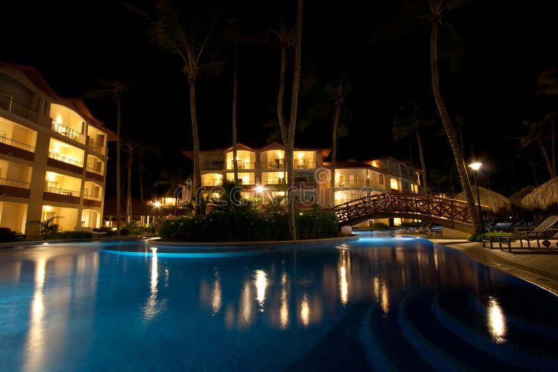 Luxury resort at night stock image. Image of swimming - 17276213
