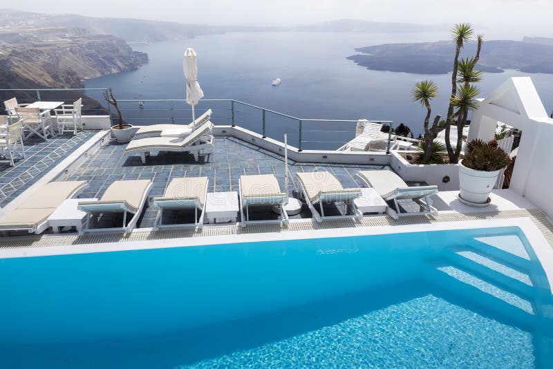 Luxury Resort Swimming Pool in Santorini, Greece Stock Photo - Image of ...