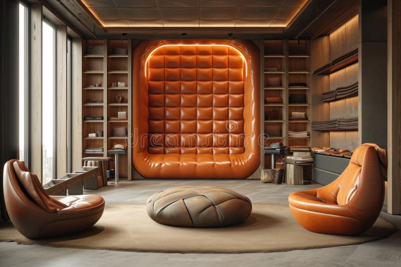 Luxury Rest Room with Leather Chairs Stock Photo - Image of indoor ...