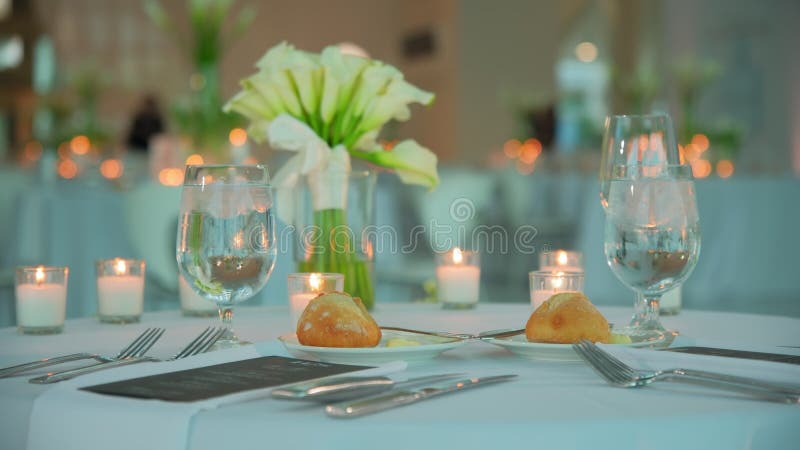 Luxury Restaurant Banquet Table Set Up Served Dinner Tableware and ...