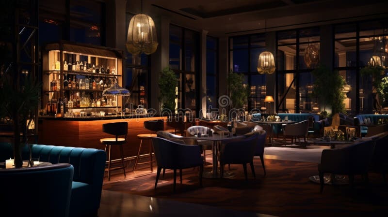 Luxury Restaurant Interior at Night Restaurant, Bar Drink Establishment ...