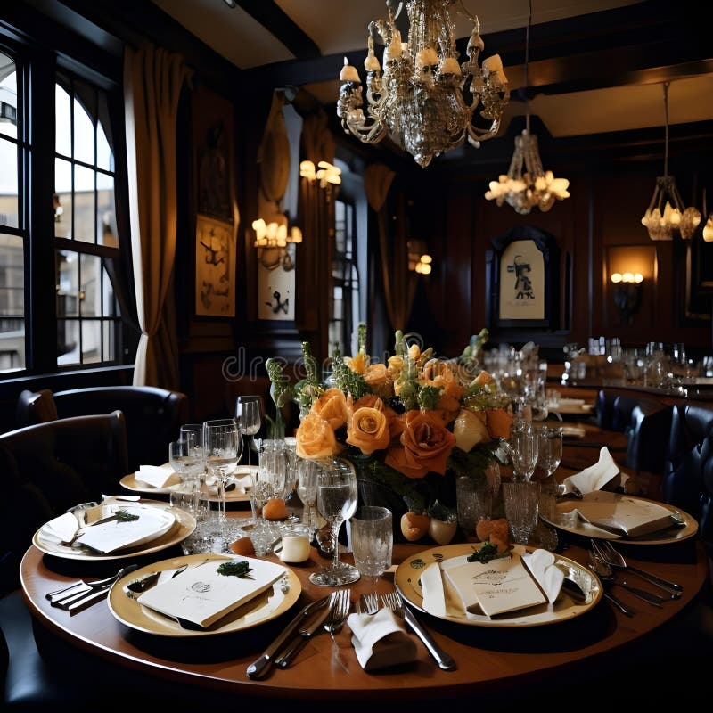 Luxury Restaurant Interior. Table Set for Wedding or Another Catered ...