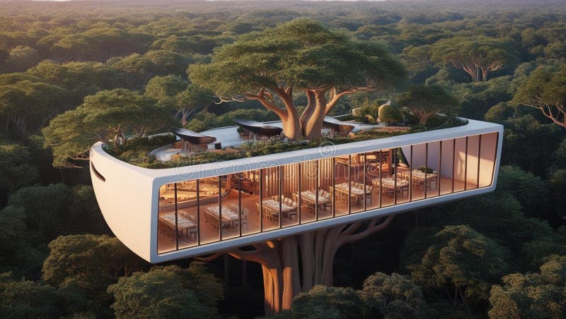 Luxury Restaurant on Top of a Centuries-Old Tree Stock Illustration ...