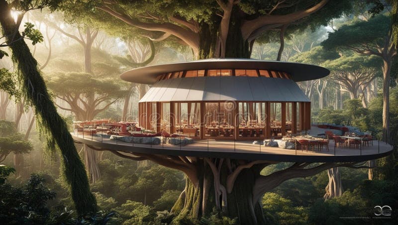 Luxury Restaurant on Top of a Centuries-Old Tree Stock Illustration ...