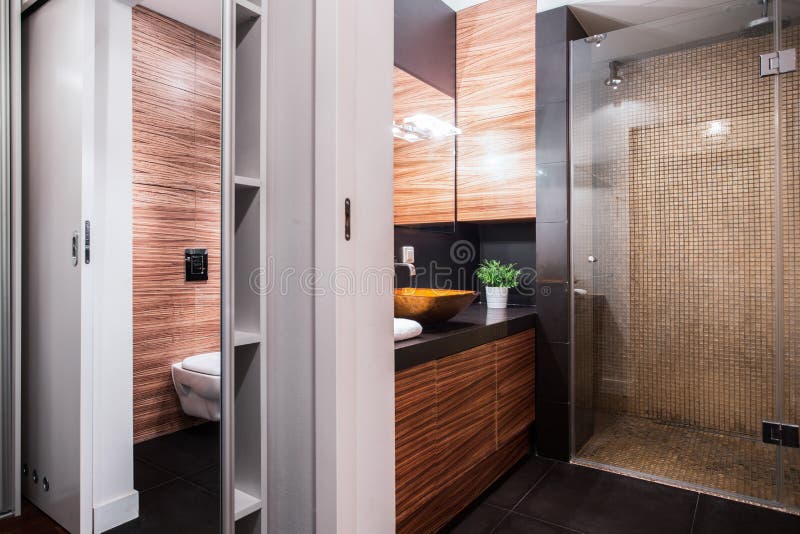 Luxury Restroom in Elegant Apartment Stock Image - Image of hotel, sink ...